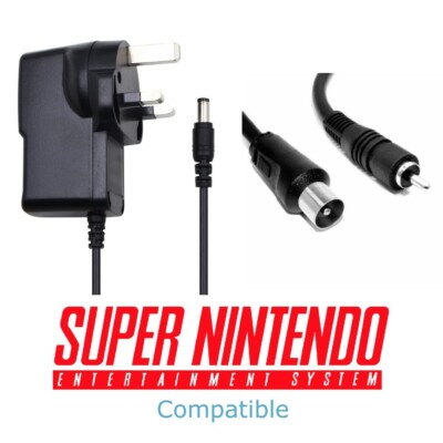 NES SNES SUPER NINTENDO Console Power Supply + RF Aerial Lead TV Cable ...