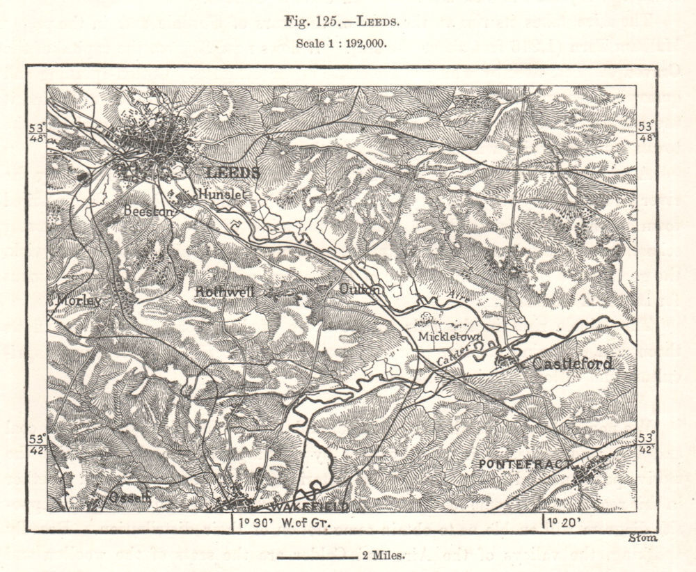 Leeds & environs. Castleford Pontefract. Yorkshire. Sketch map 1885 old ...
