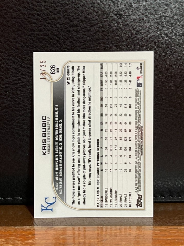 2022 Topps ~~MINI~~ KRIS BUBIC Royals #626 Online Exclusive PINK 18/25 ...