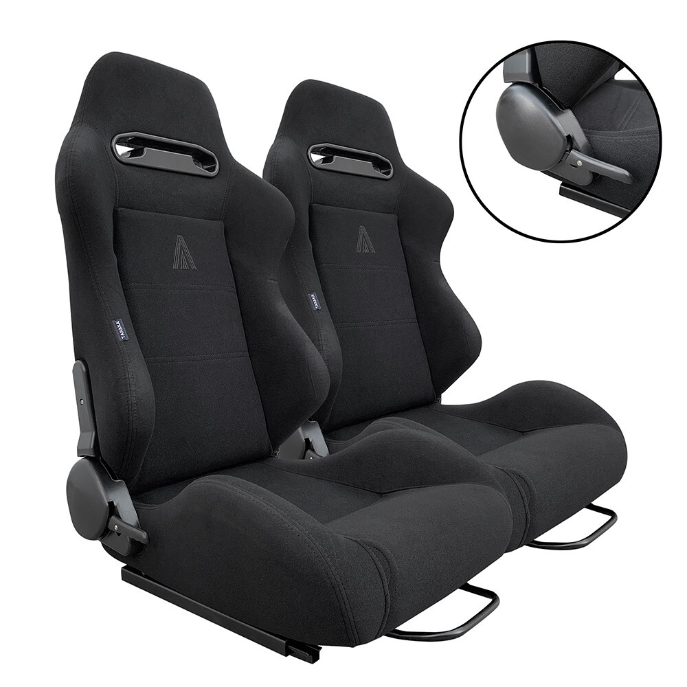1 PAIR TANAKA BLACK CLOTH + BLACK STITCHING RACING SEATS RECLINABLE FOR ...