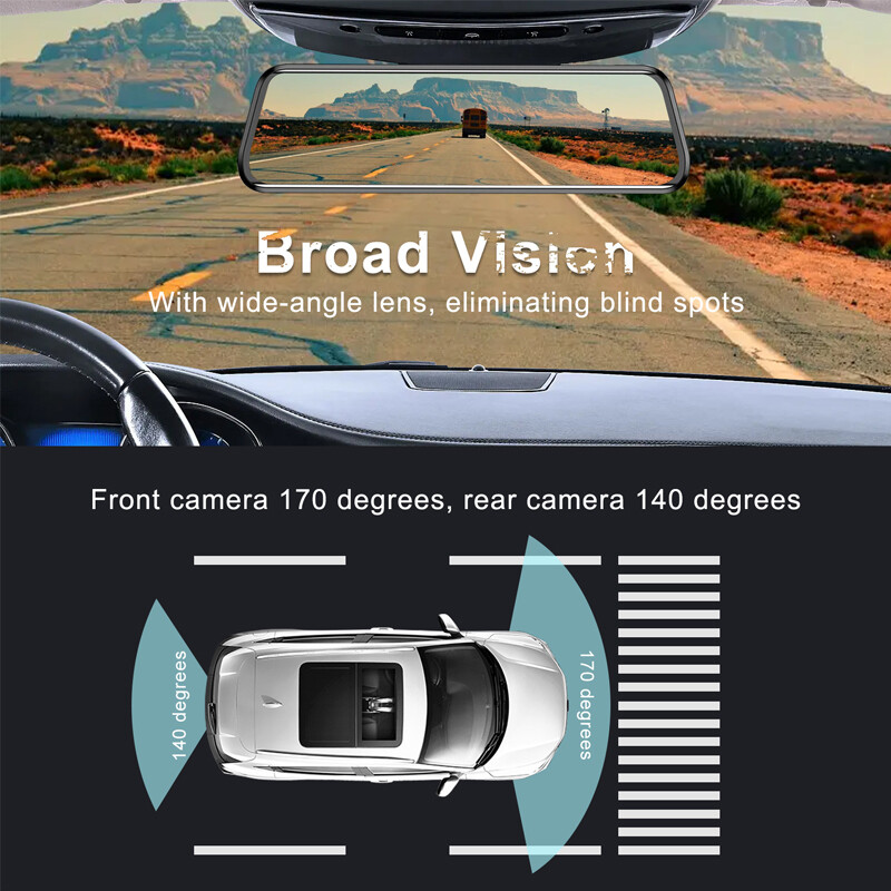 10"Dual Lens Car Mirror Dash Cam DVR Video Recorder Rearview Camera G ...