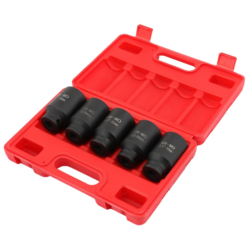 5Pcs 1/2'' Drive 6 POINT Deep Spindle Axle Nut Socket Set 5pcs 33 34 35 ...