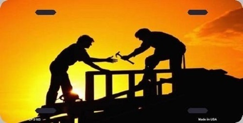 Aluminum License Plate Tradesman Construction Workers at Sunset ...