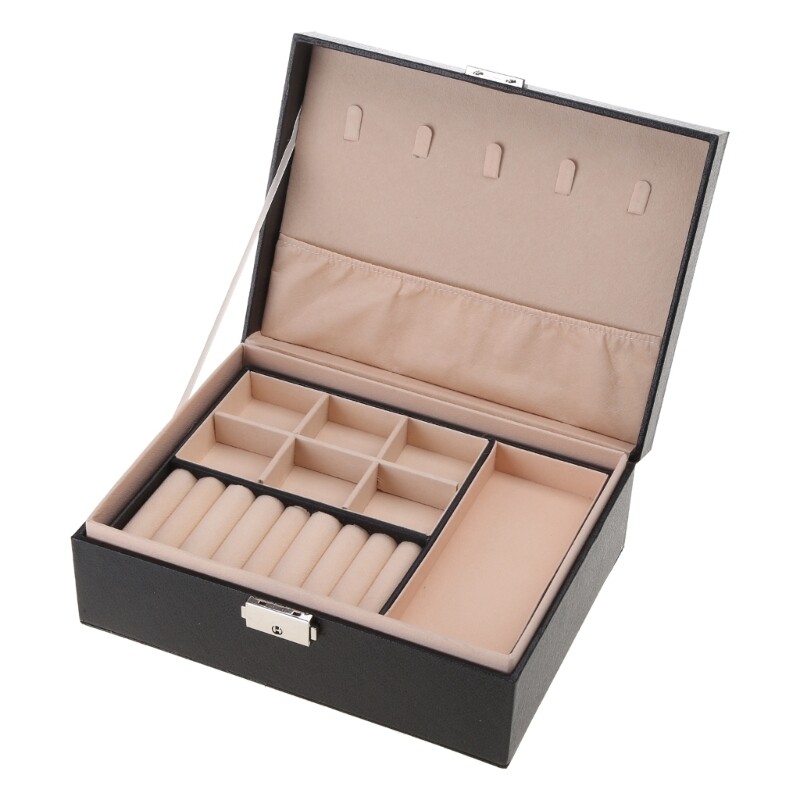 Large Capacity Jewelry Storage Box with Lid Leather Necklace Earrings ...