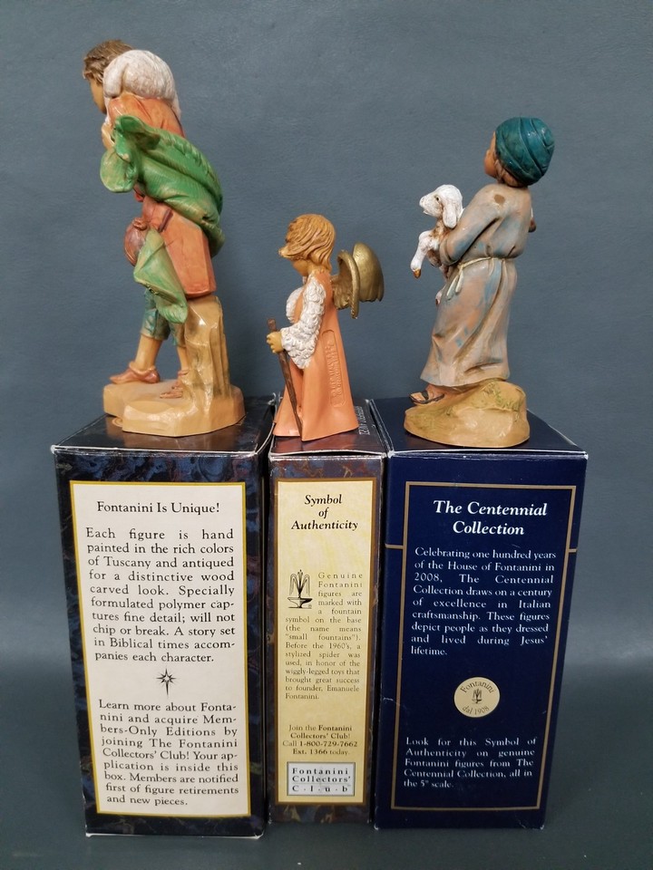 Fontanini Nativity Figurines 5" Scale In Boxes; 3 Shepherd Angel Silas ...