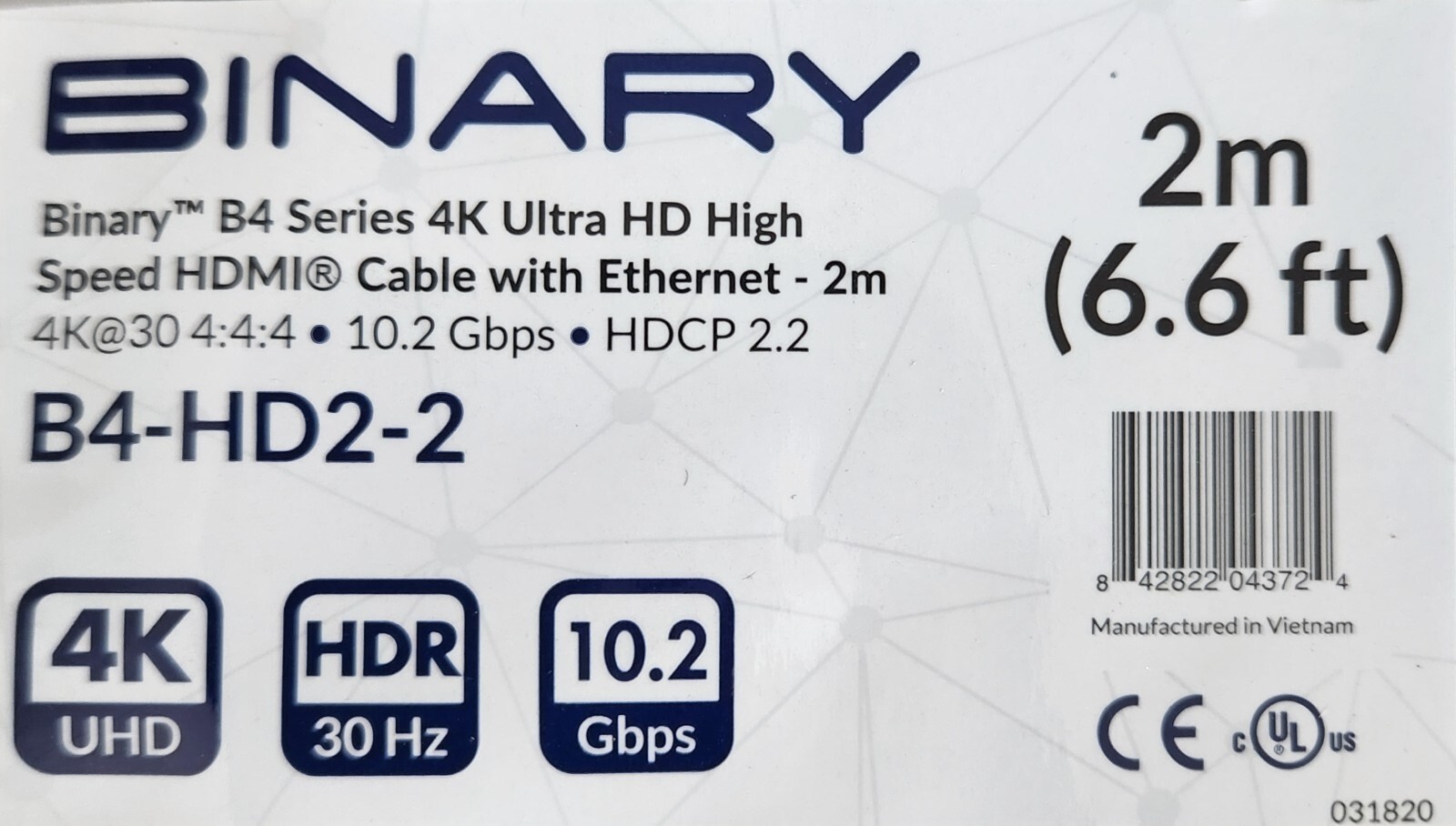 NEW Binary B4 Series 4K Ultra HD High Speed HDMI Cable with Ethernet 2m (6.6 ft) | eBay