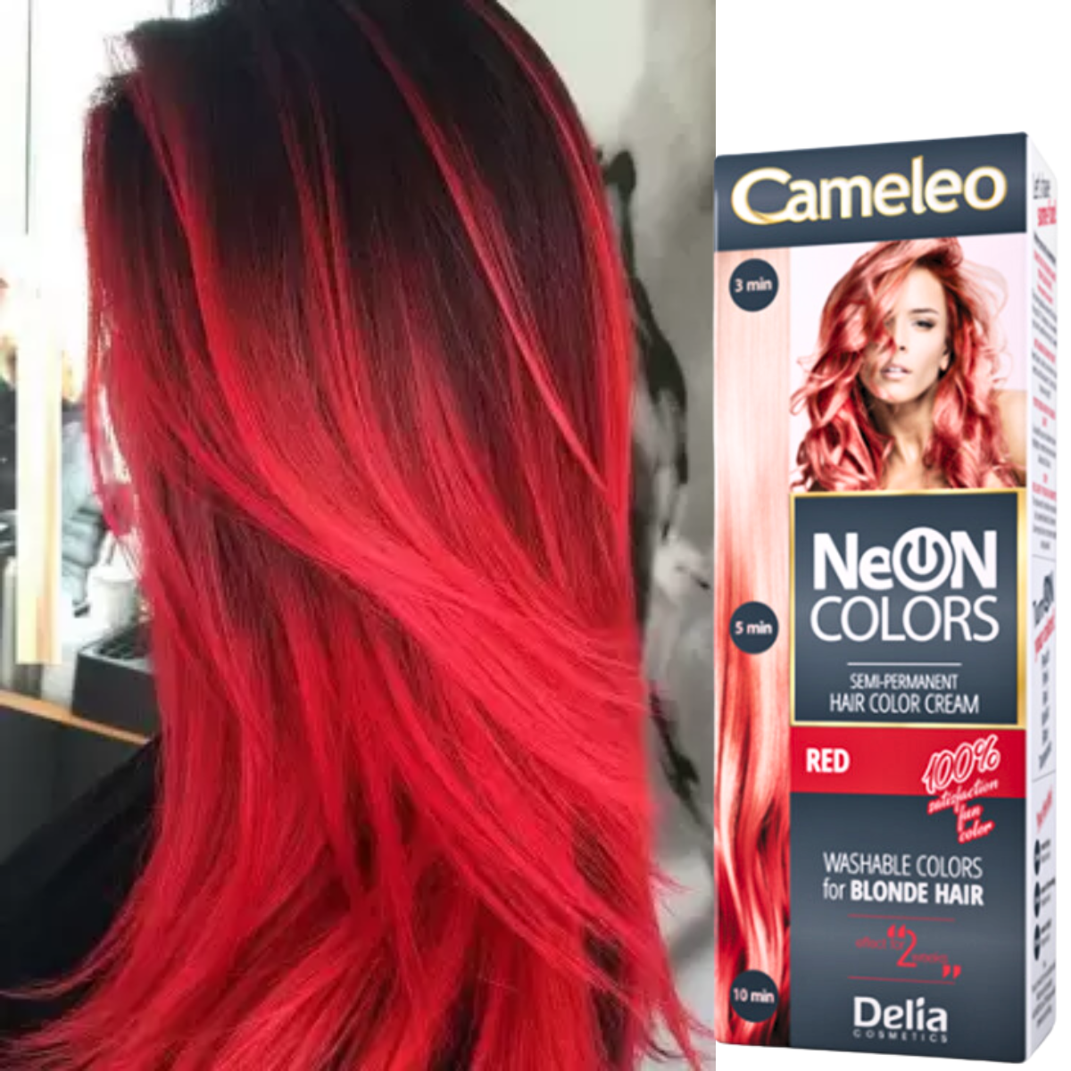 Delia Cameleo Neon Red Hair Color Cream - 60ml Tube of Vibrant Semi ...