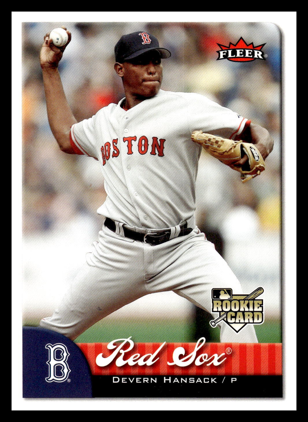 2007 Fleer #352a Devern Hansack thin "B" team logo Red Sox RC Baseball ...
