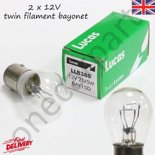 2X Lucas 12V 21W/5W Pair Stop Tail Classic Car Lamp Bulbs Lucas LLB380 ...