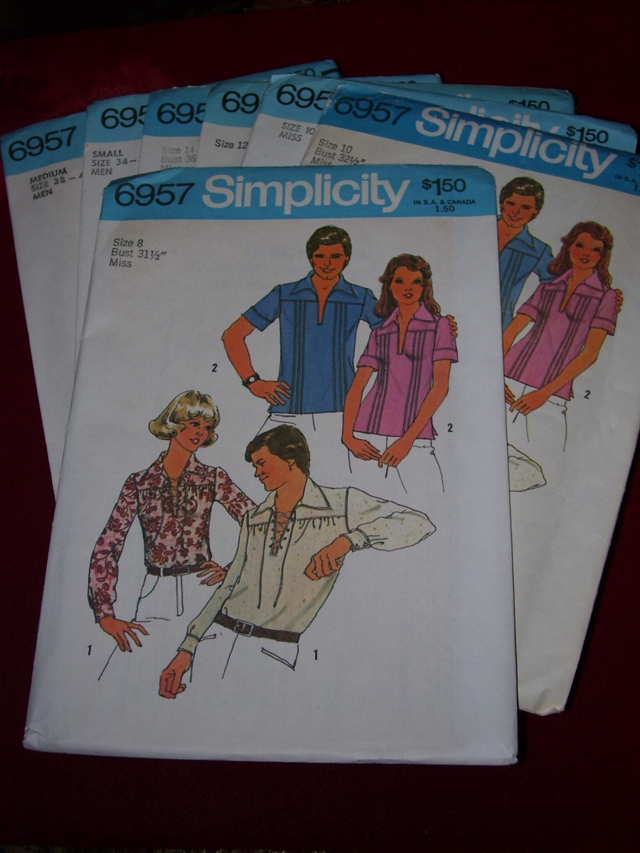 UNCIRCULATED 1975 SIMPLICITY #6957 - MEN'S or LADIES RETRO LACE SHIRT ...