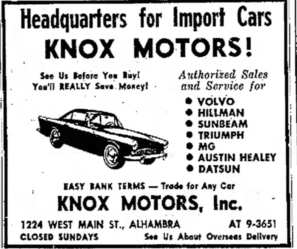 Alhambra California Knox Motors Vintage Datsun MG Dealer License Plate ...