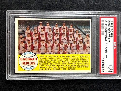 1958 Topps Cincinnati Reds Redlegs Team Card #428 Alphabetical PSA 7 NM ...