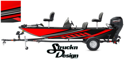 Boat Wrap Modern Red Stripes Abstract Graphic Kit Fish Vinyl Fishing ...