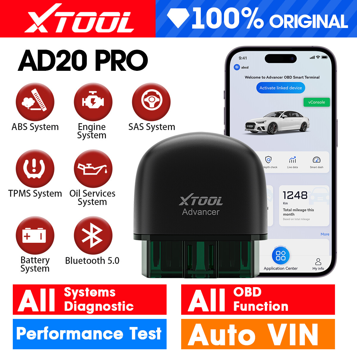 XTOOL AD20 PRO OBD2 Scanner OBD Code Reader Engine Diagnostic Full ...