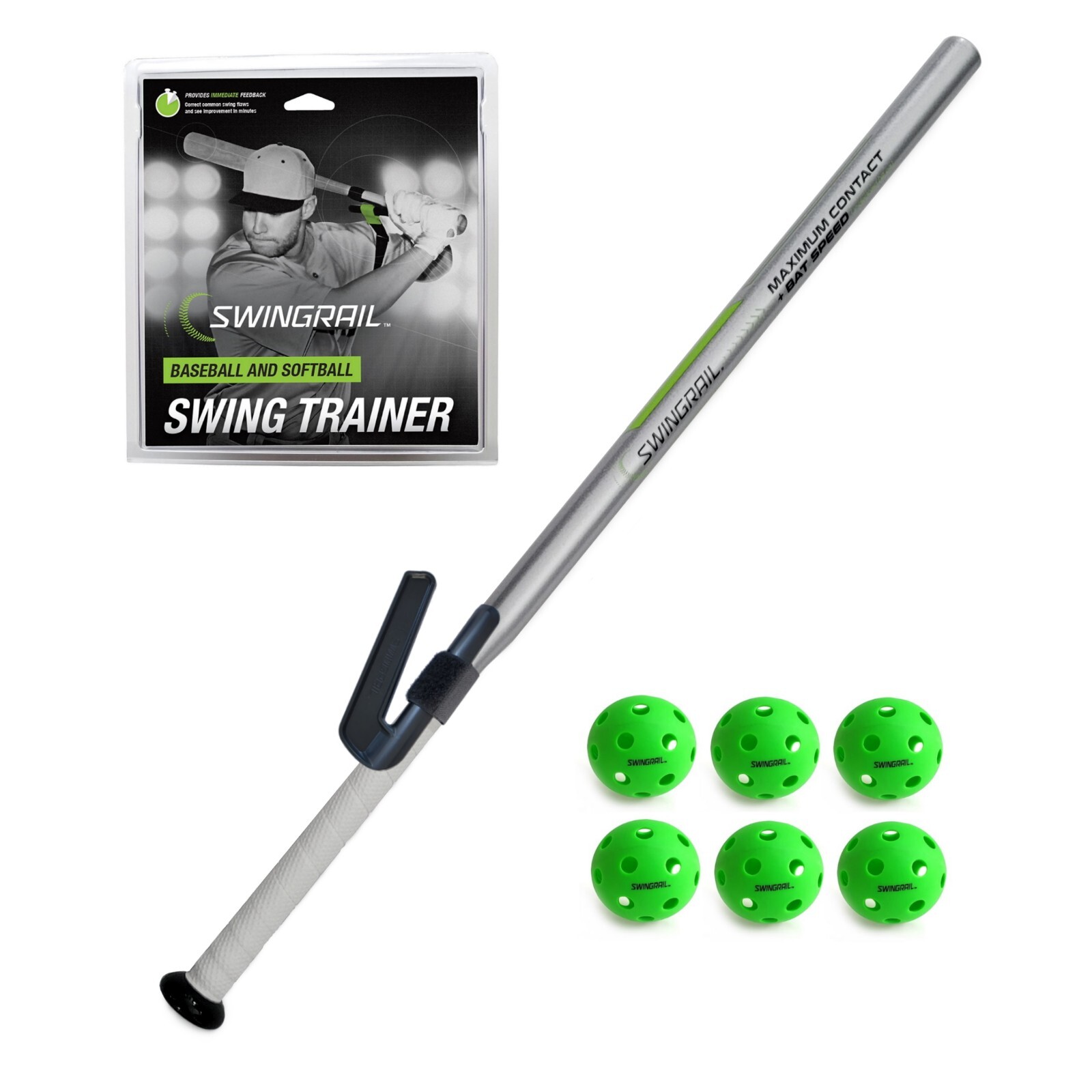 SWINGRAIL Swing Trainer + Speed Training Bat + 6 Balls | eBay