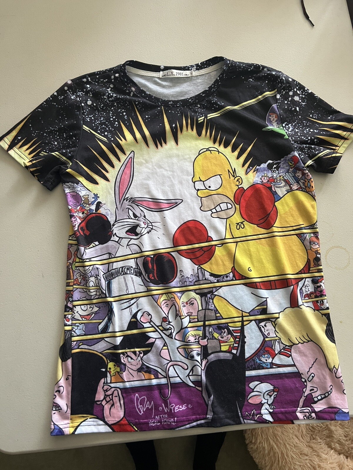 BUGS BUNNY x Homer SIMPSONS Cartoon Full Print Tee Shirt L Large | eBay ...