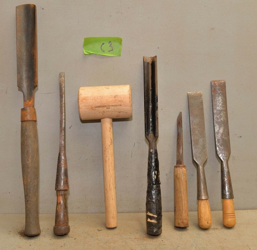 7 pc timberframe boat building tool lot mallet slick chisel collectible ...
