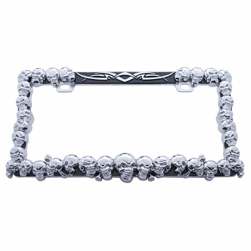 License Plate Frames Red Chromed Skull License Plate Frame With Red ...