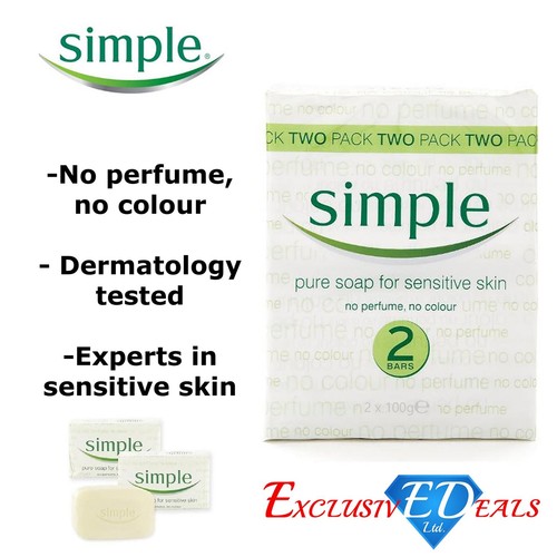 Simple Pure Soap Bar Face & Body Soap For Sensitive Skin Twin Pack 2 x ...