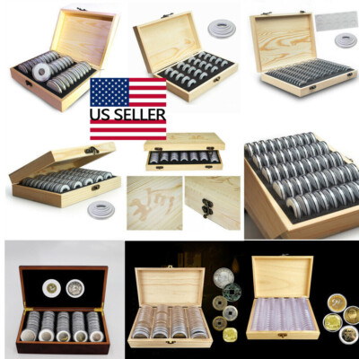 Coins Capsules Coins Box Wooden Storage Box Display Case Coins ...