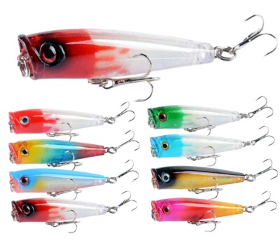 8PCS Popper Fishing Lures 6.5cm/6.6g Crankbait Hard Swimbait Carp Bass ...
