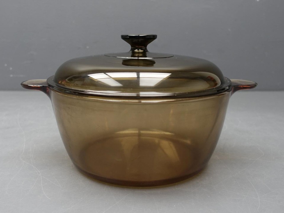 VISIONS Corning Ware Vtg 4.5L Brown Glass 10.5" Dutch Oven Pot w/ Lid ...