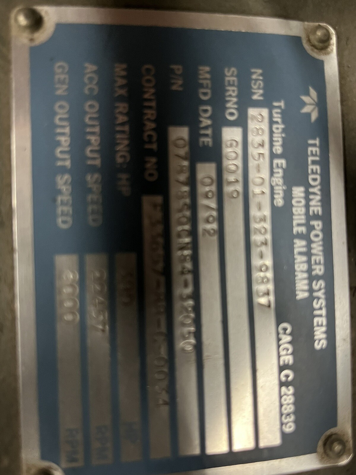 TELEDYNE GAS TURBINE ENGINES, GOV 'T COST $297,151.76 EACH NEW SURPLUS ...
