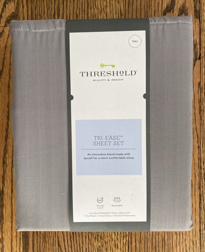 New! Threshold 500 TC Tri-Ease Printed Pattern Full Sheet Set Gray ...