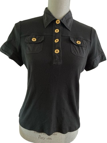 Vintage Ralph Lauren Women’s Polo Shirt Black Gold Buttons Pockets Sz M ...