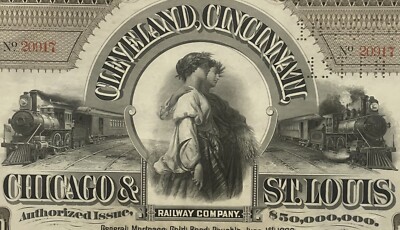 Antique 1893 Cleveland Cincinnati Chicago St Louis Railroad Bond ...