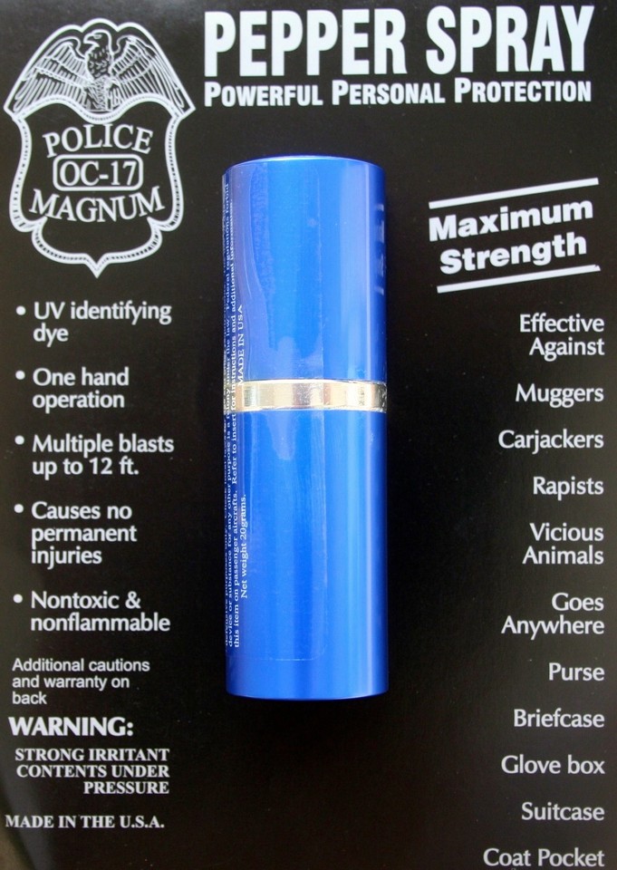 Police Magnum .75oz Blue Round Lipstick Pepper Spray Self Defense ...
