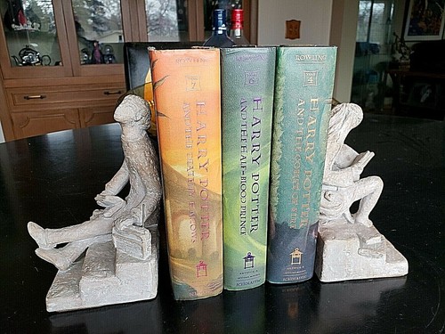 PAIR (2) AUSTIN PROD SCULPTURES BOOKENDS 1971 BOY & GIRL READING ON THE ...