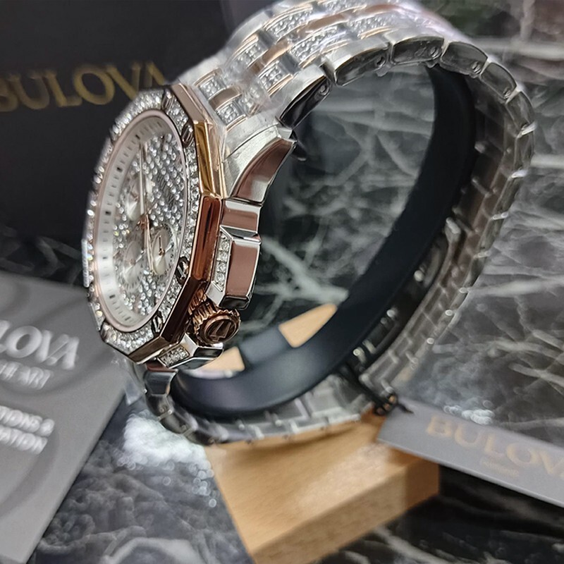 Bulova New 98C133 Men's Crystal Octava Quartz Watch Rose Silver Dial 41 ...