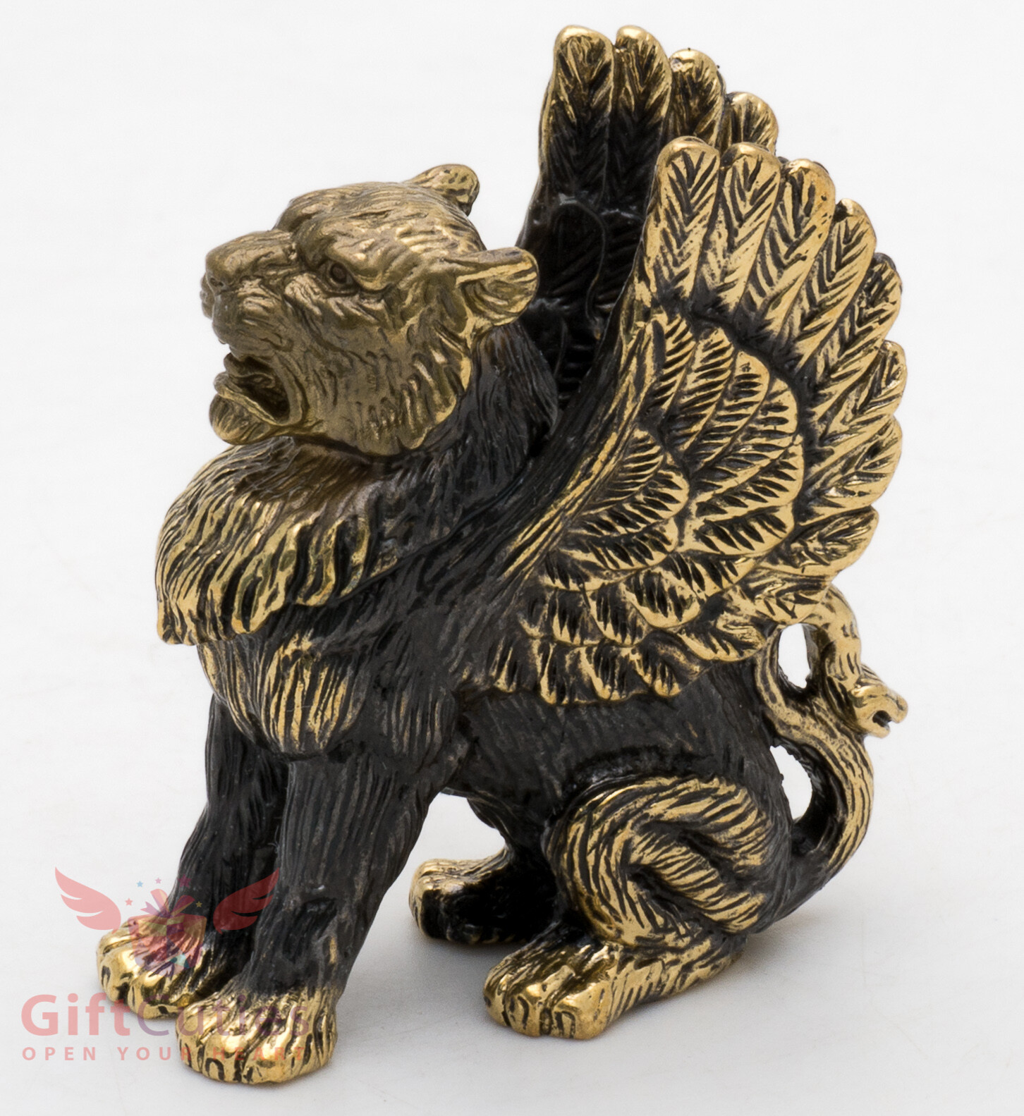 Brass figurine of mythical creature winged Lion Anzu form of god Abu ...
