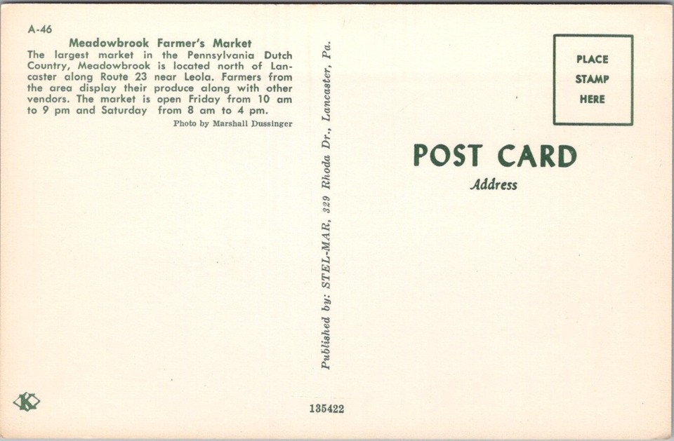 c1960s Pennsylvania Dutch Country Postcard "Meadowbrook Farmer's Market ...