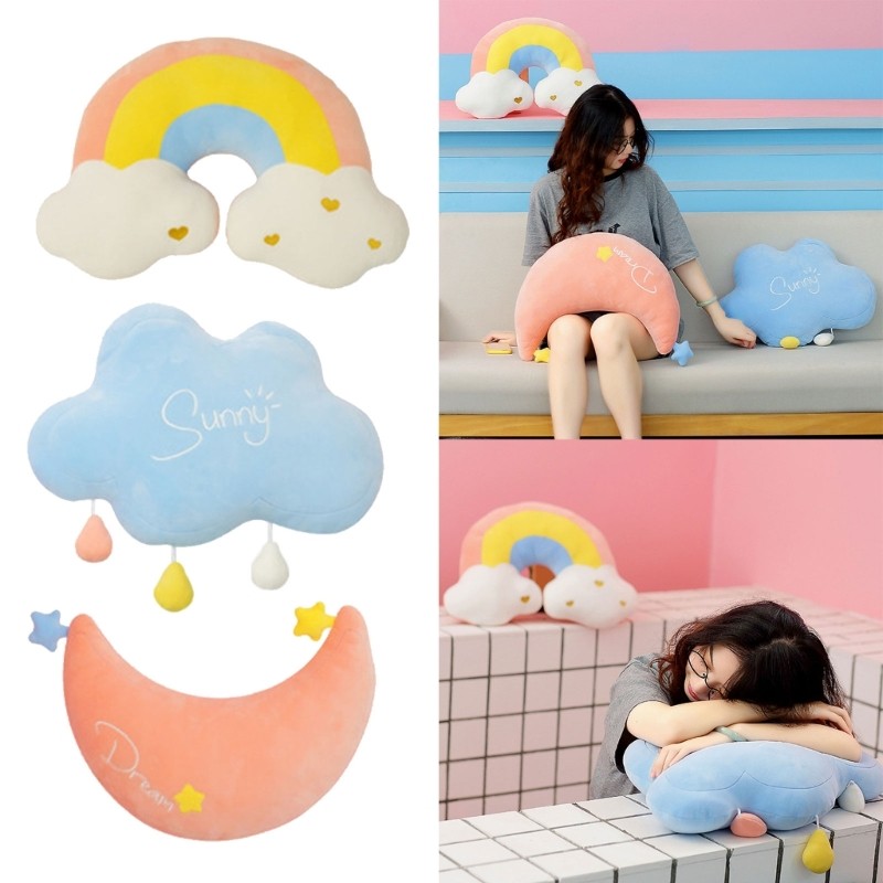 Rainbow Cuchion Soft Cloud Moon Pillow Supportive Plushie Room ...