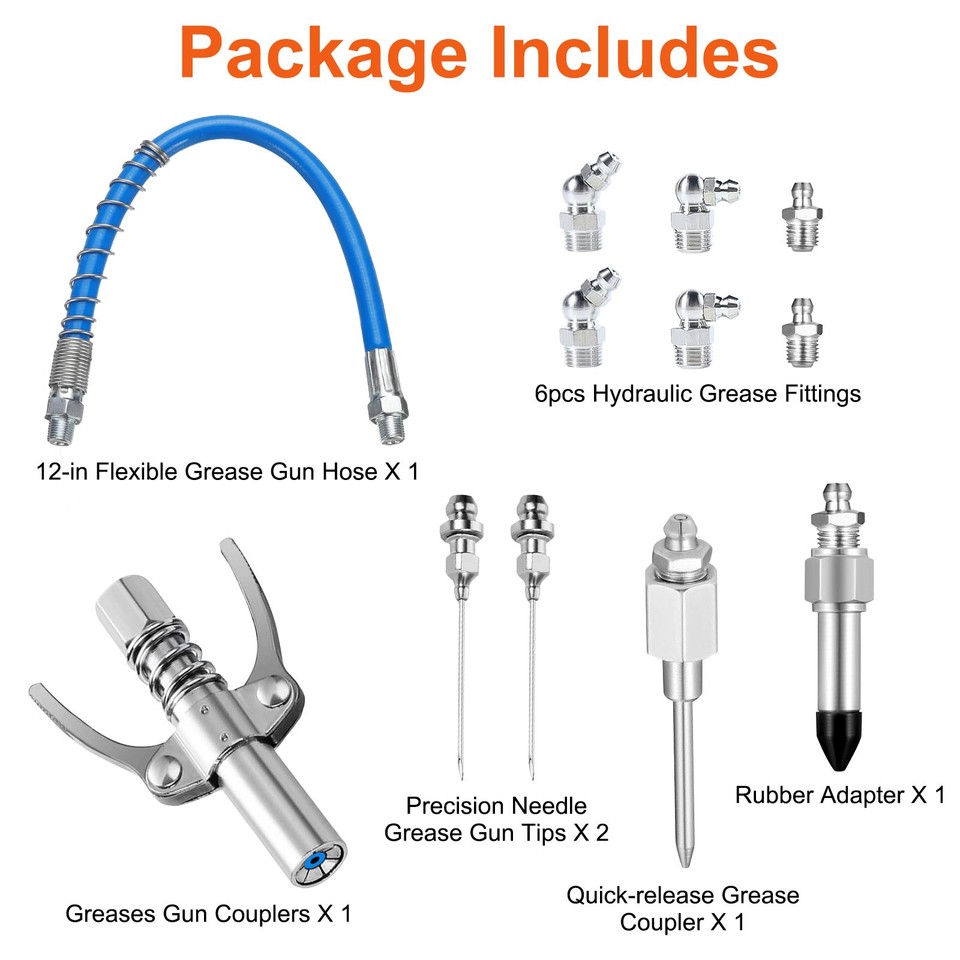 Grease Gun Accessory Kit Hose Needle Tips Couplers Hydraulic Fittings ...