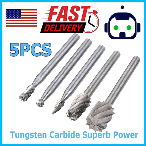 5pc Tungsten Carbide Cutting Burr Set Dremel Drill Bits Rotary Grinder ...