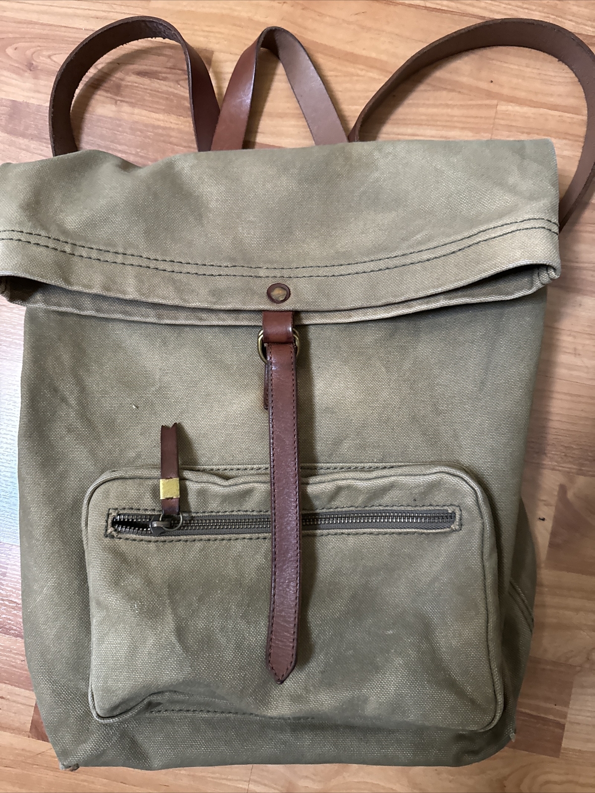 Madewell Fold over Backpack Canvas And Leather Trim, Olive Green! | eBay