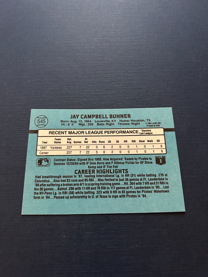 1988 Donruss Baseball Jay Buhner Rookie Card #545 Set Break NM | eBay