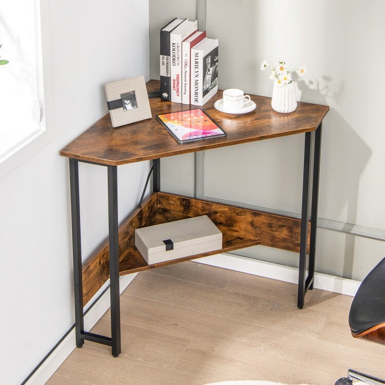 Triangle Computer Desk Corner Desk Charging Station Office Storage ...