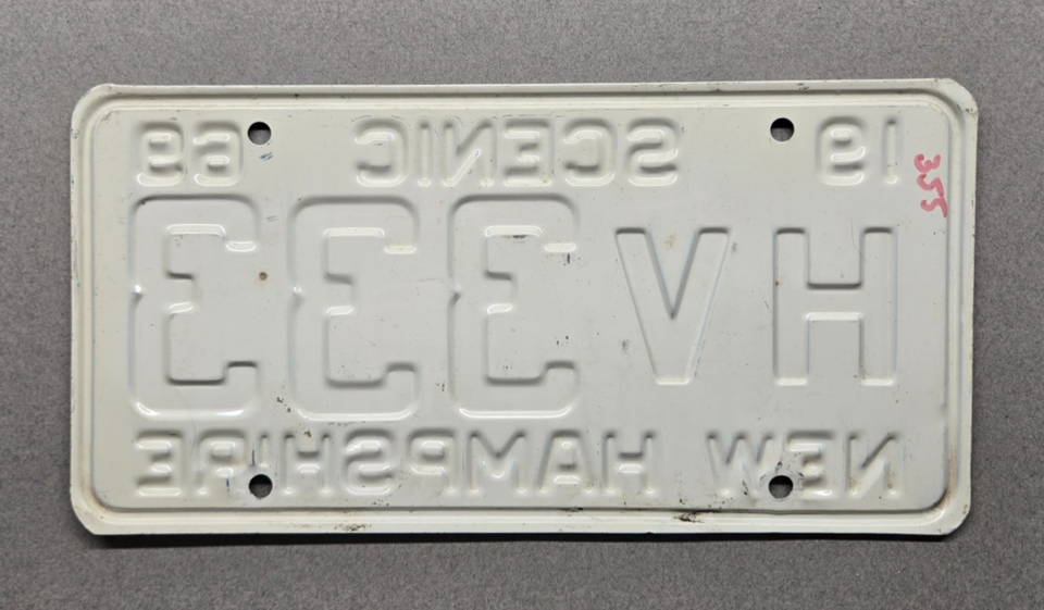 🐾 1969 NEW HAMPSHIRE "PASSENGER" LICENSE PLATE (HV-333) HILLSBOROUGH ...