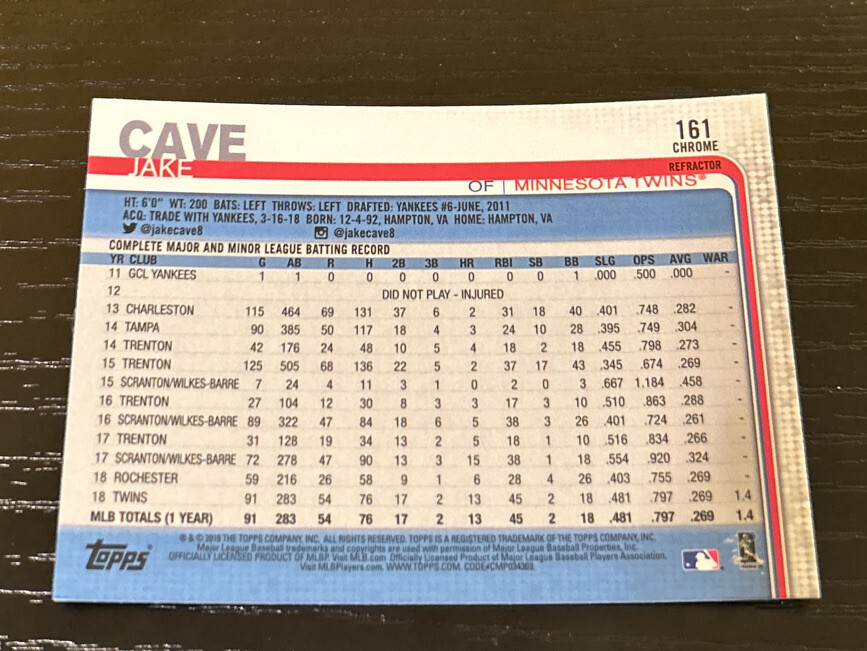 2019 Topps Chrome Jake Cave Rookie Refractor | eBay