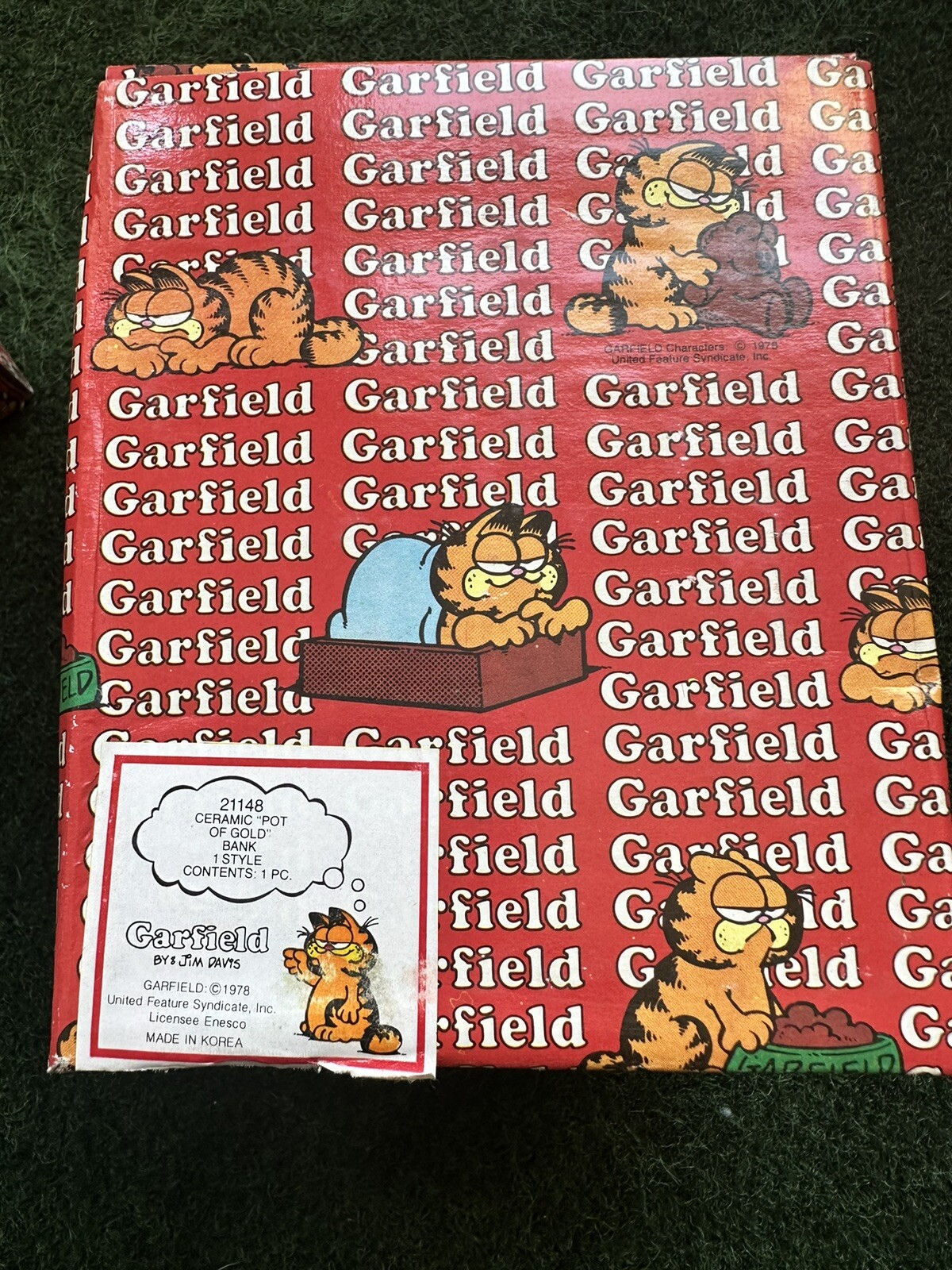 Enesco Garfield Coin Bank Pot of Gold Cat Ceramic Figurine 1981 w ...