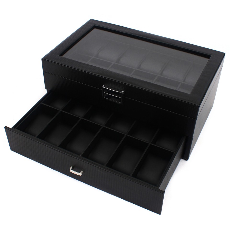 24 Slot Men Watch Display Case Large Jewelry Organizer Box Luxury ...