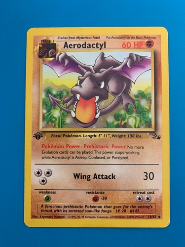 1st Edition Aerodactyl 16/62 Fossil Set Rare Vintage 1999 Pokemon Card ...