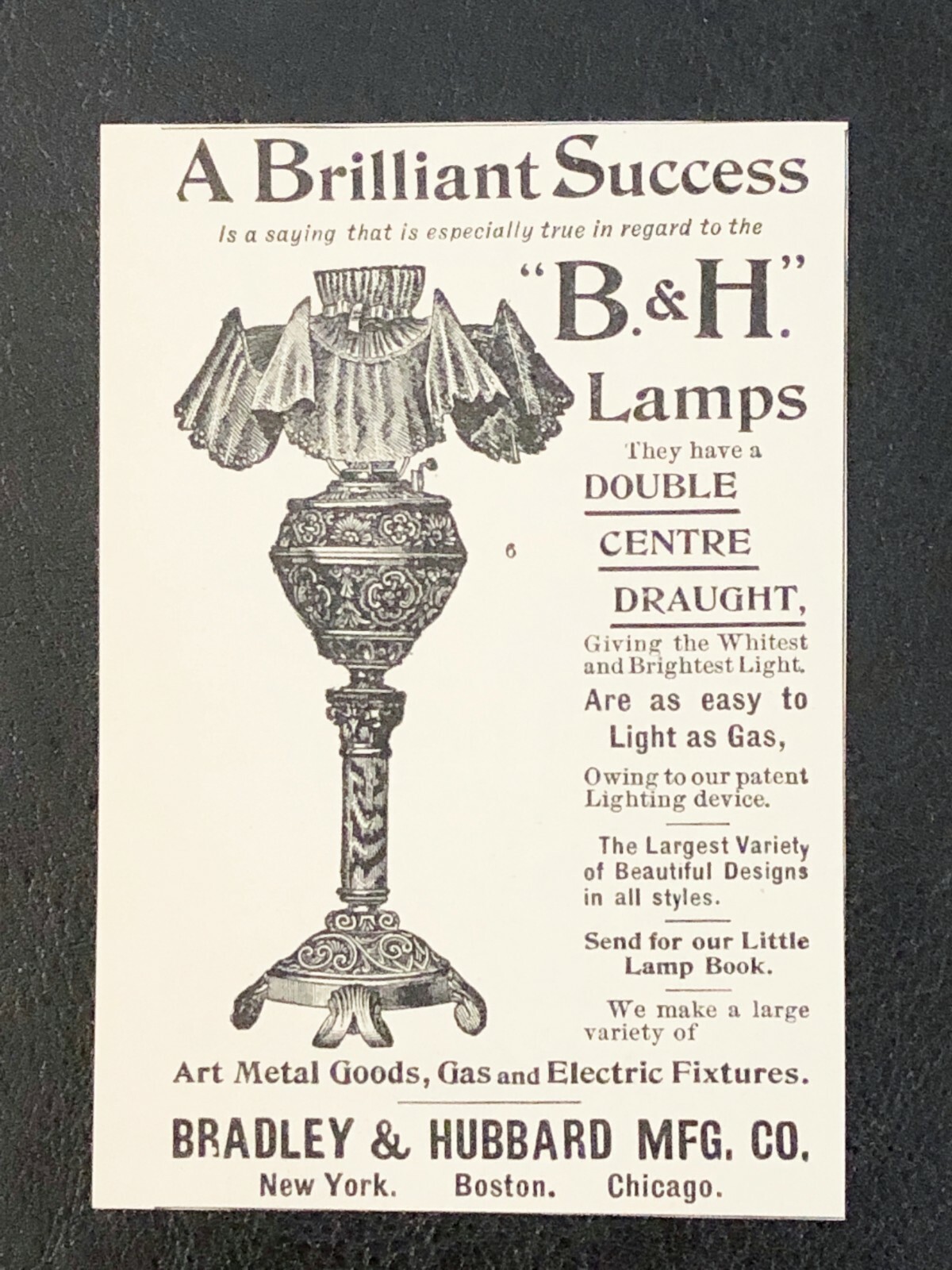 Antique Feb1894 B&H LAMPS Vtg Victorian Lighting Print Ad~Bradley ...