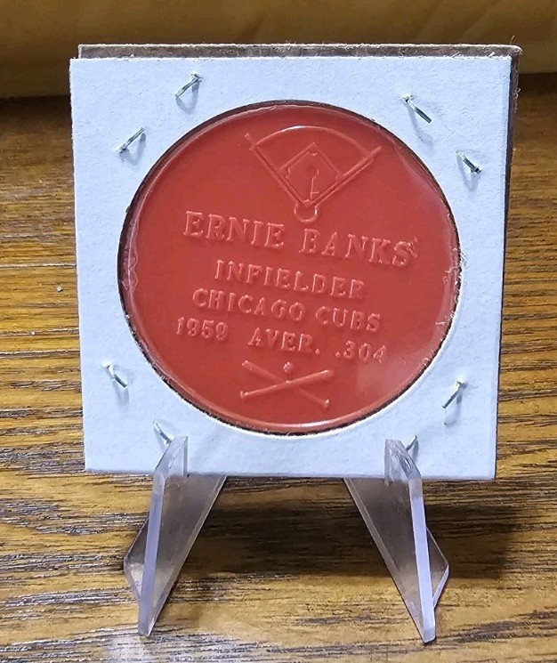 1960 Armour Baseball Coin Token Pin Ernie Banks Chicago Cub Red Color ...