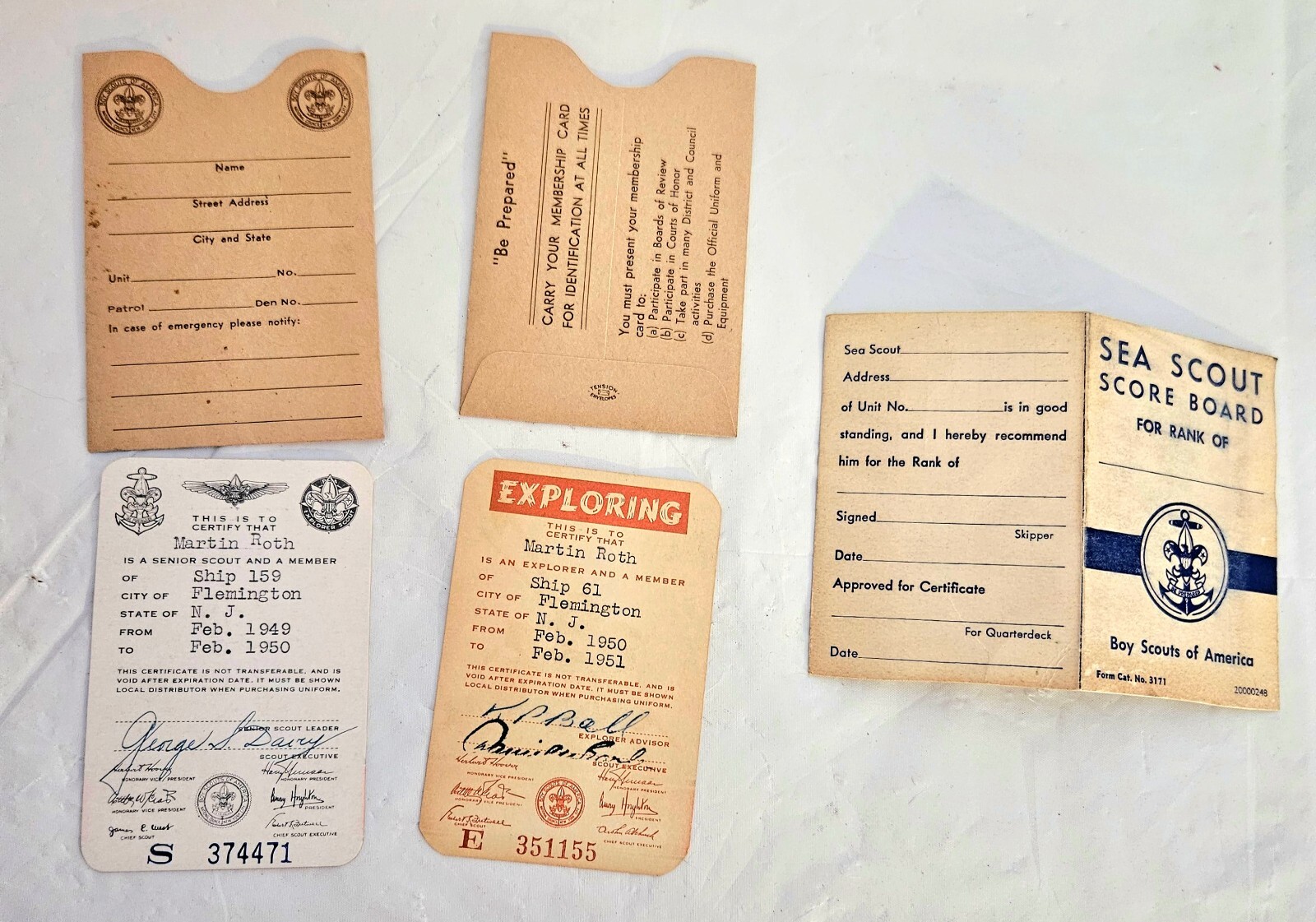 Vintage 1950 & '51 Boy Scouts of America Membership Cards & Sea Scout ...