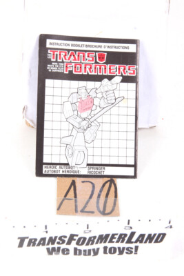 Springer Instructions Triple Changers 1986 Hasbro G1 Transformers ...